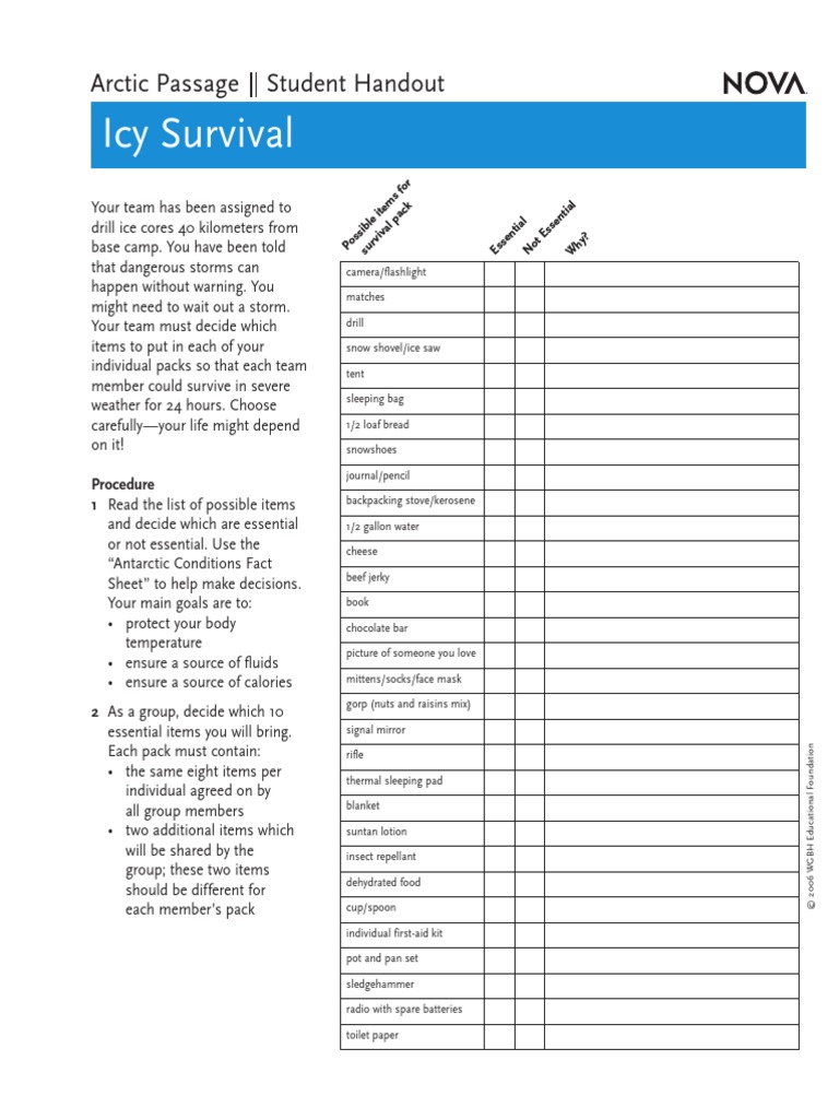 Arctic Pack Worksheet | PDF