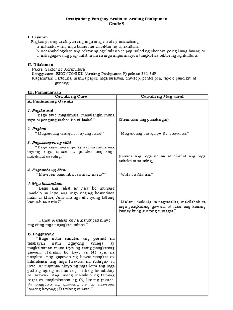 Detalyadong Banghay Aralin Sa Araling Panlipunan | PDF