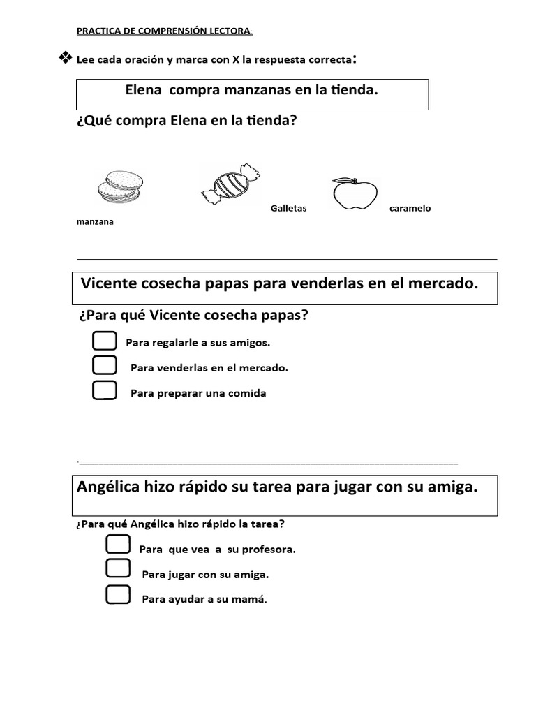 COMPRENSIÓN LECTORA Oraciones | PDF