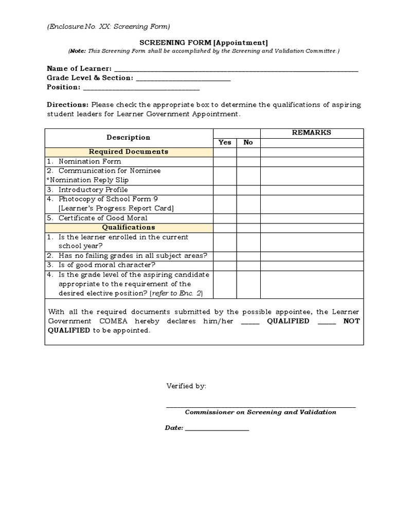 Enc 8 2 - Screening-Form-Appointment | PDF
