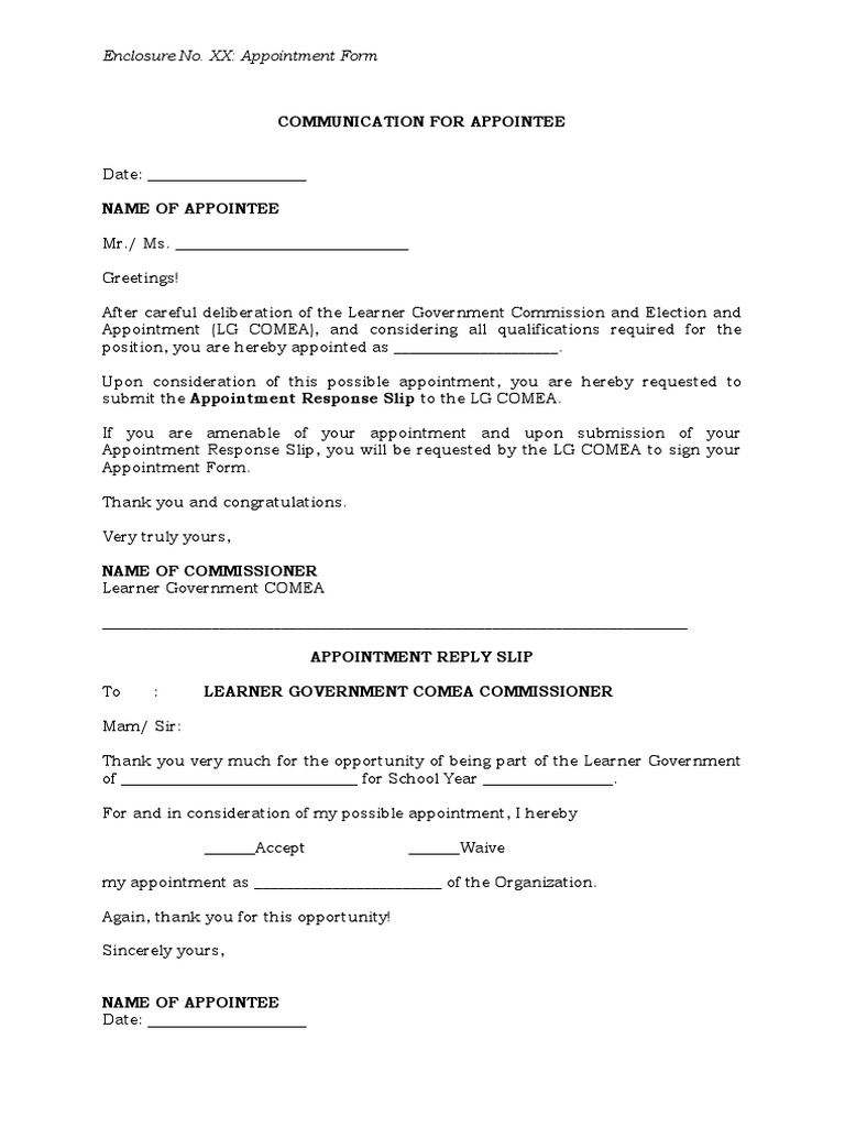 Appointment Form for Learner Government | PDF