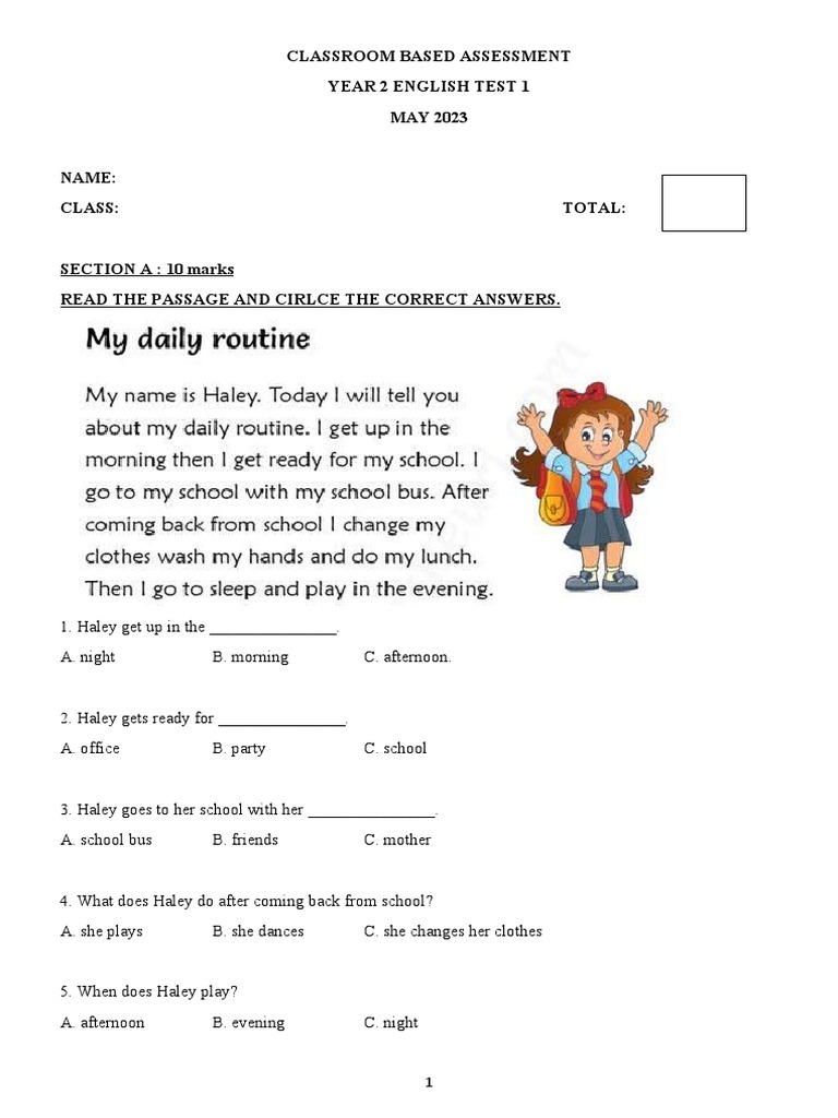Year 2 English Assessment Test 2023 | PDF
