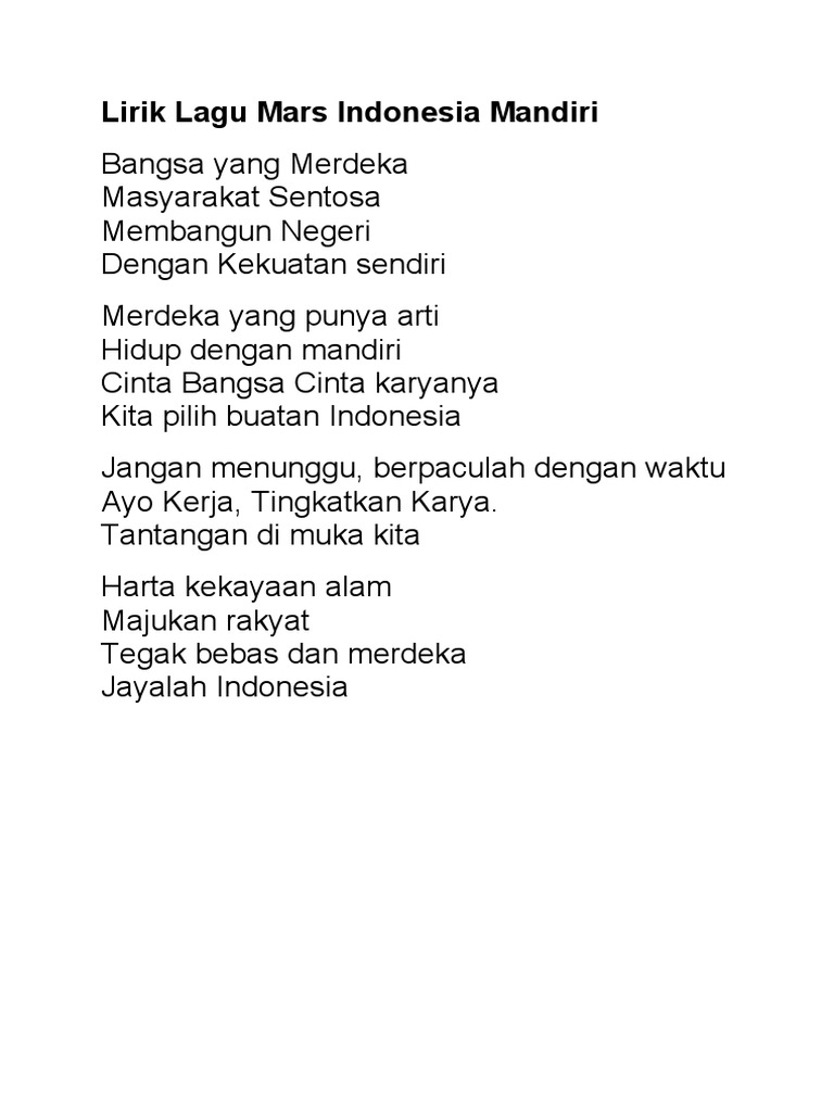 Lirik Mars Indonesia Mandiri | PDF