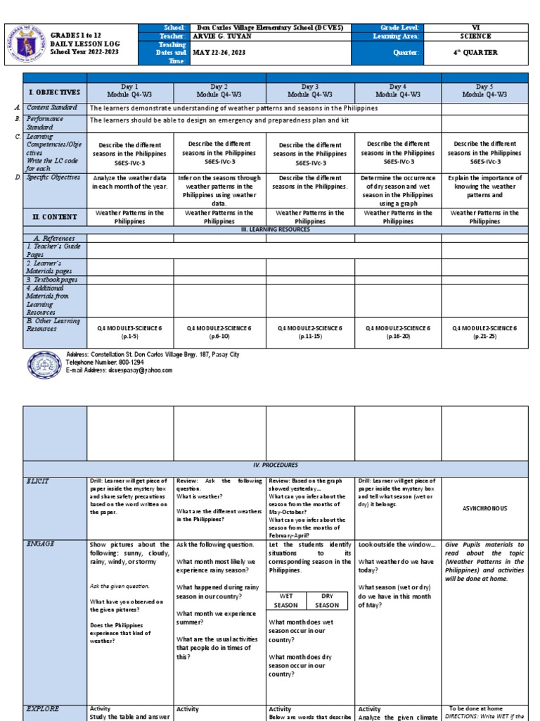 DLL Q4 Science Week 3 | PDF | Monsoon | Rain