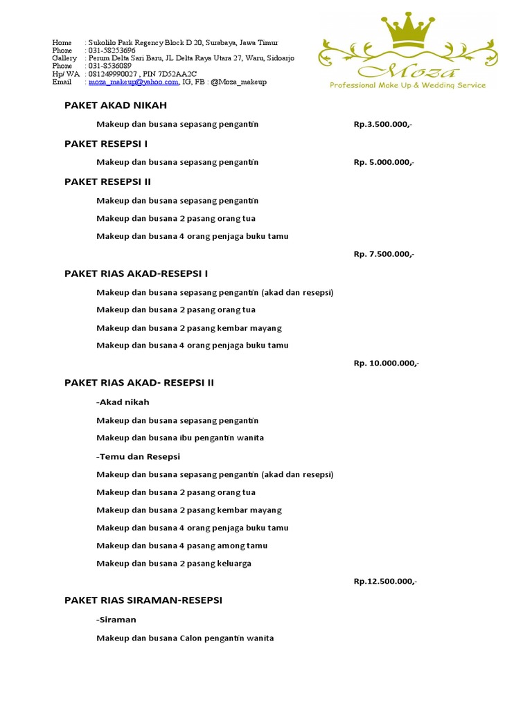 Paket Rias Pengantin Moza Surabaya | PDF
