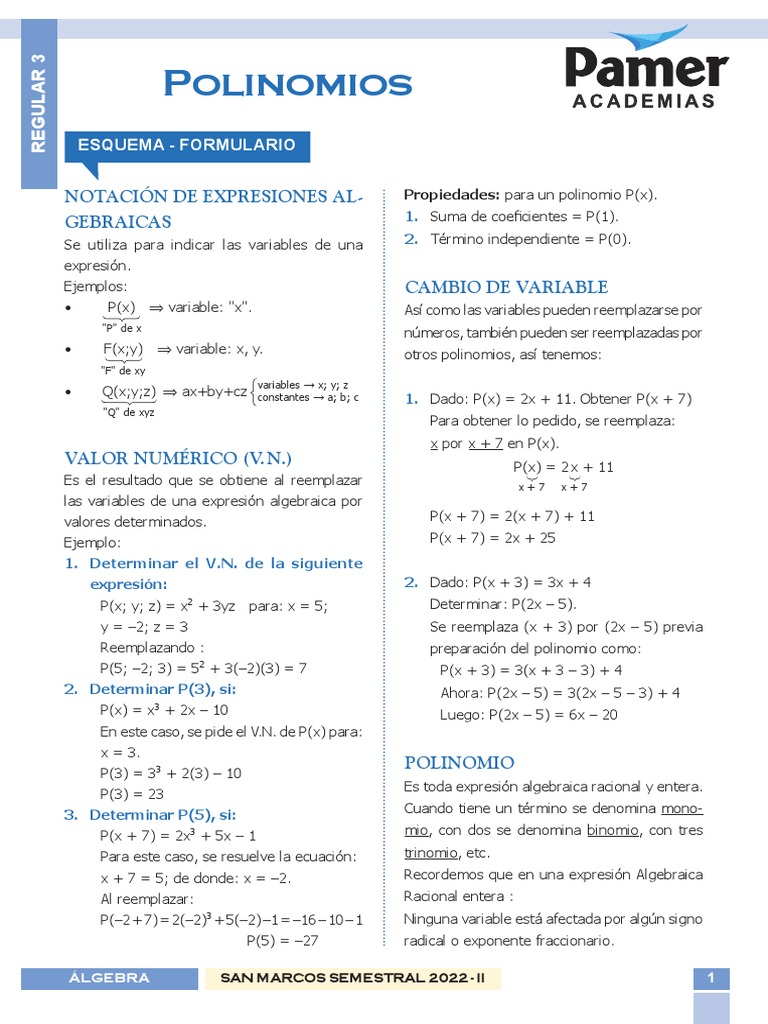 Álgebra_Polinomios_Reg 3 | PDF | Matemáticas De La Computación | Álgebra