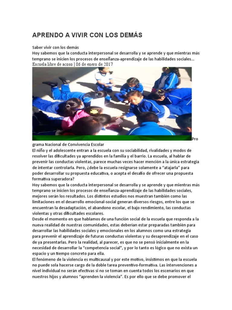 Aprendo A Convivir Con Los Demas | PDF | Violencia | Comportamiento