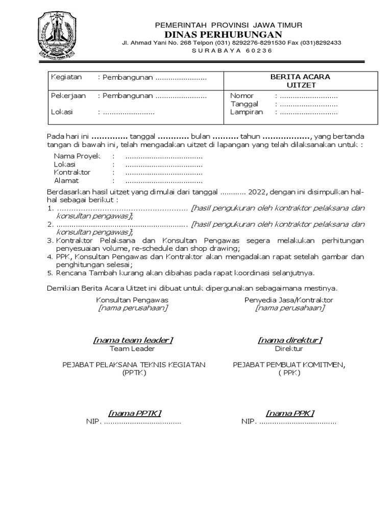 Berita Acara Uitzet Proyek Pembangunan | PDF