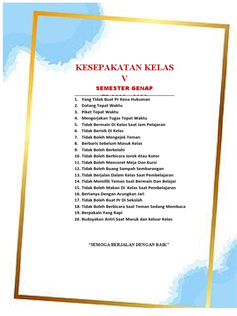 Kesepakatan Kelas 5 Semester Genap | PDF