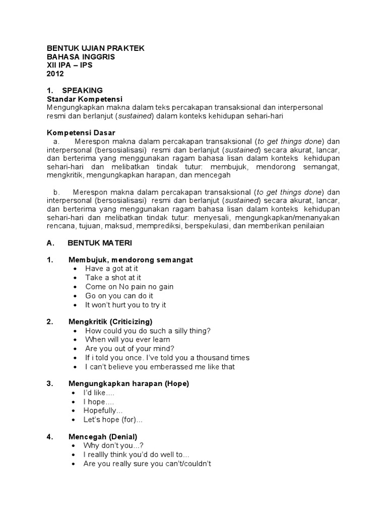 Bentuk Ujian Praktek Bahasa Inggris | PDF