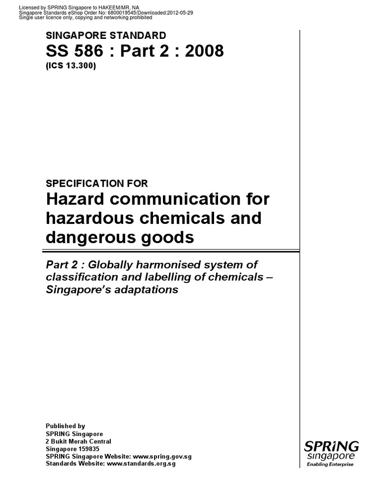 SS 586-2 2008 (Hazard Communication For Hazardous Chemicals & Dangerous Goods) | PDF | Dangerous ...