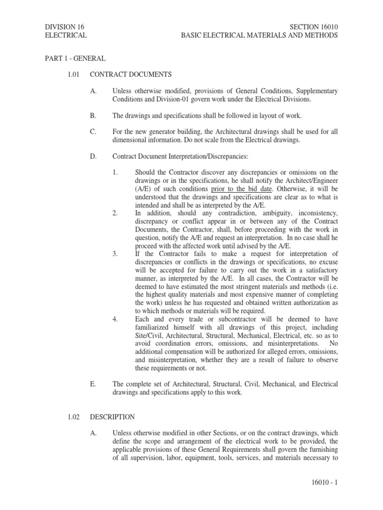 Electrical Materials and Methods Overview | PDF | Specification ...