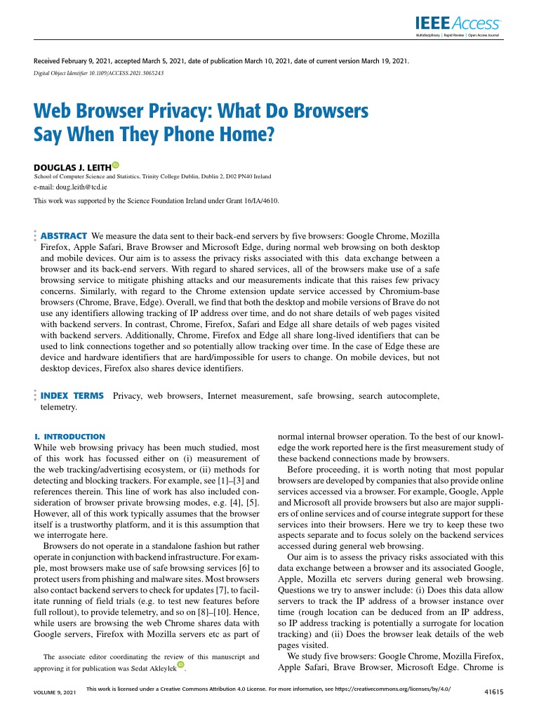 Web Browser Privacy Analysis 2021 | PDF | World Wide Web | Internet & Web