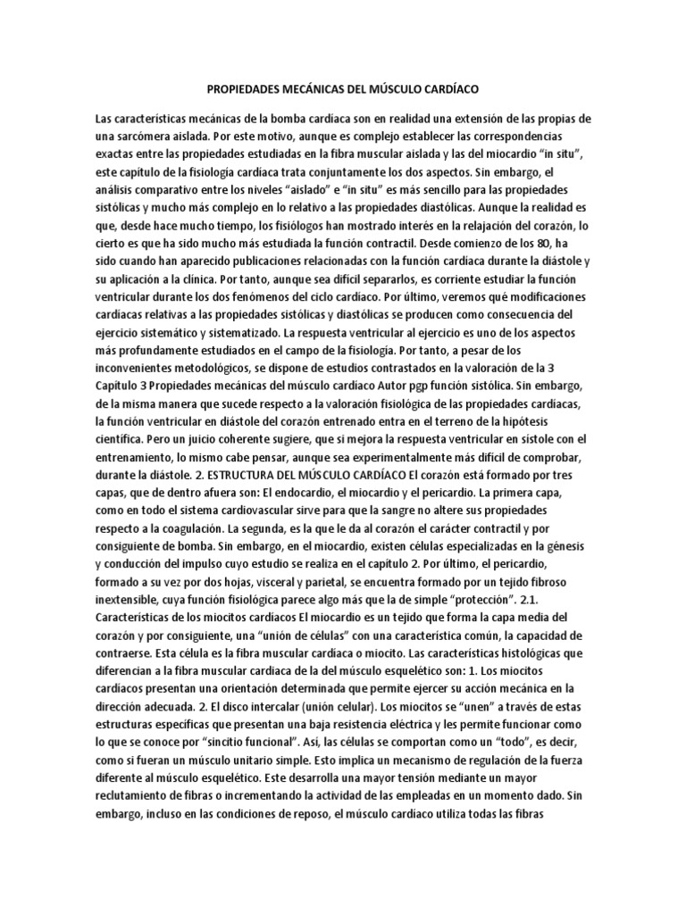 Propiedades Mecánicas Del Músculo Cardíaco | PDF | Músculo ...
