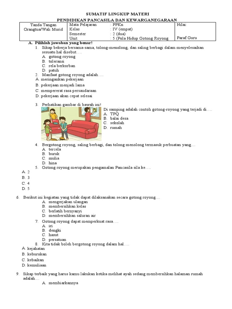 Soal UH PKN Kls 4 UNIT 5 | PDF
