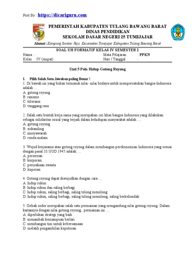 Soal Sumatif Uh PKN Bab 5 Semester 2 | PDF
