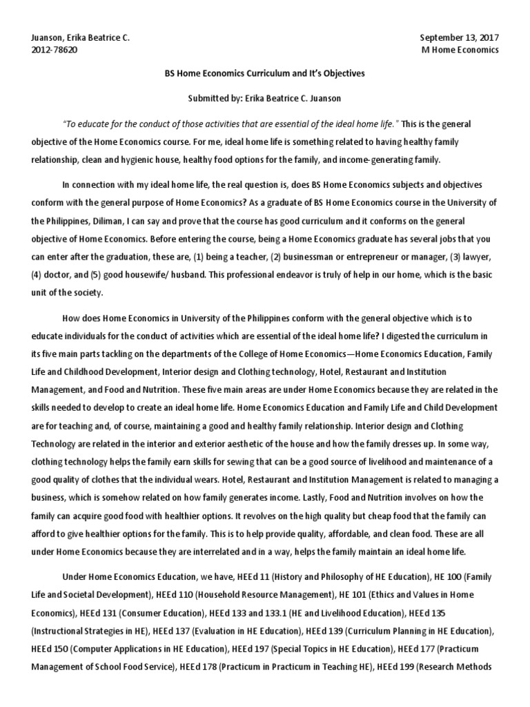 BS Home Economics Curriculum Overview | PDF | Home Economics | Economics