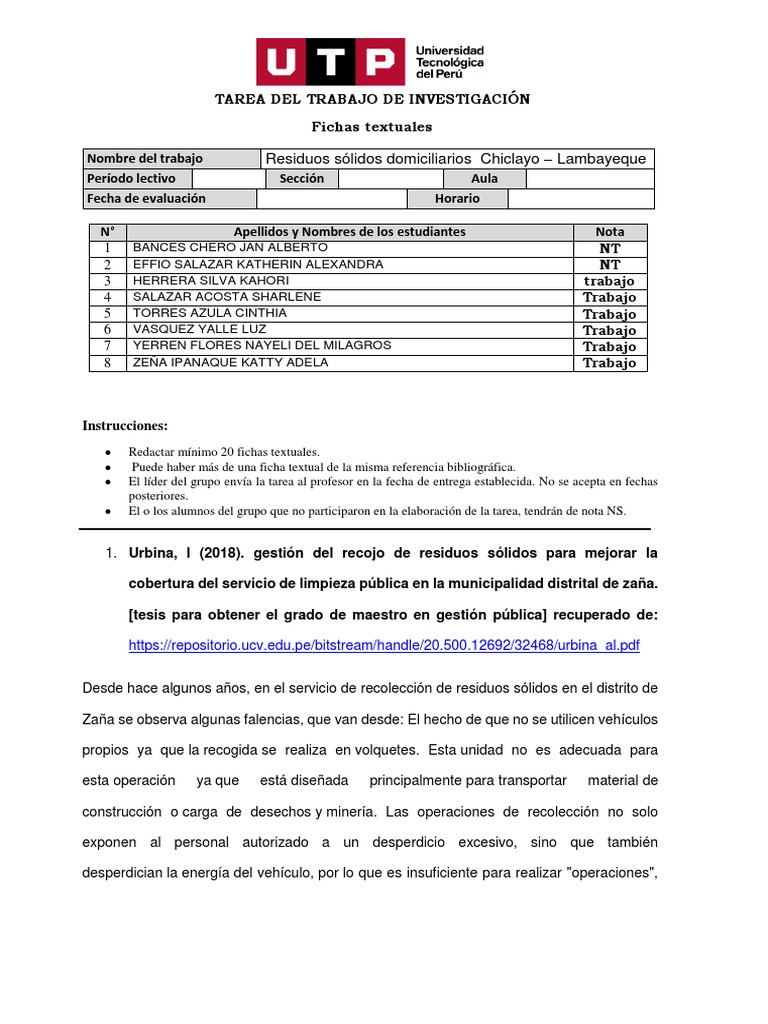 Formato de Entrega de Tarea de Fichas Textuales | PDF | Residuos ...