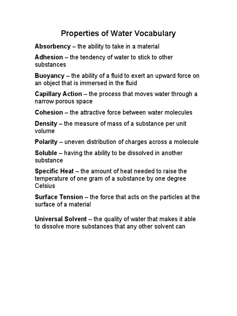 Properties of Water Vocabulary | PDF