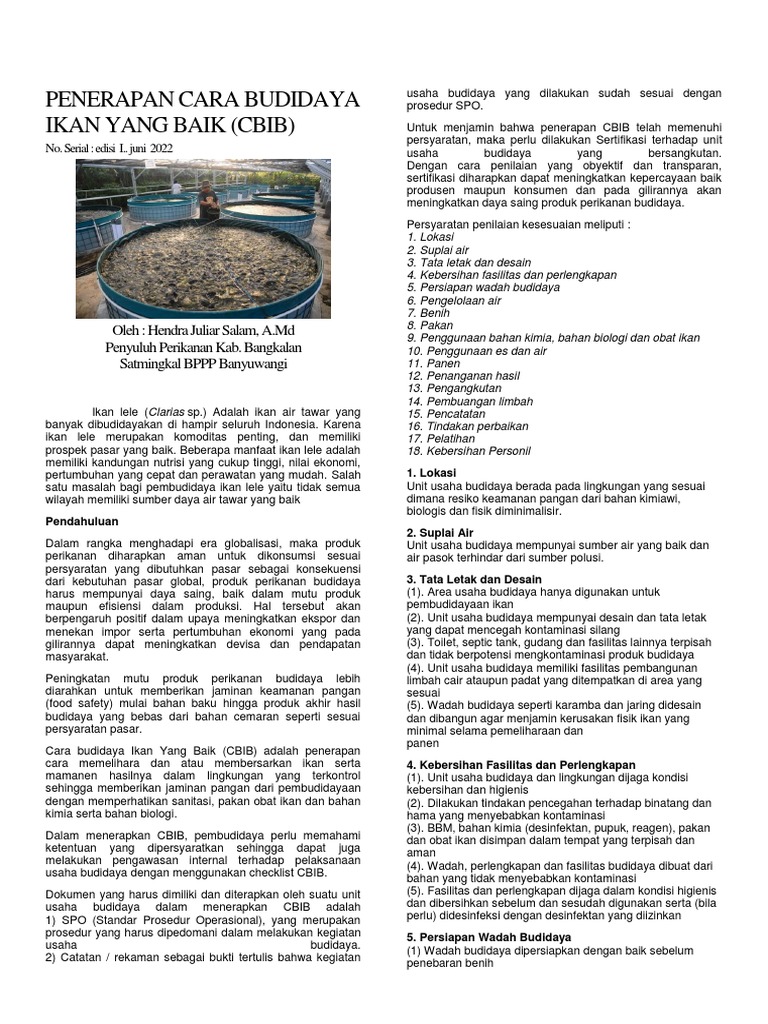 Panduan CBIB untuk Budidaya Lele | PDF | Kesehatan Holistik | Teknologi ...