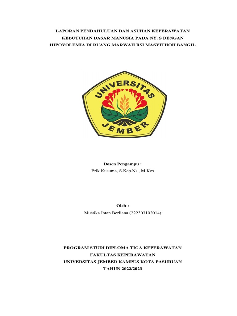 Laporan Pendahuluan Dan Asuhan Keperawatan Hipovolemia | PDF Laporan Pendahuluan Dan Asuhan Keperawatan Hipovolemia | PDF