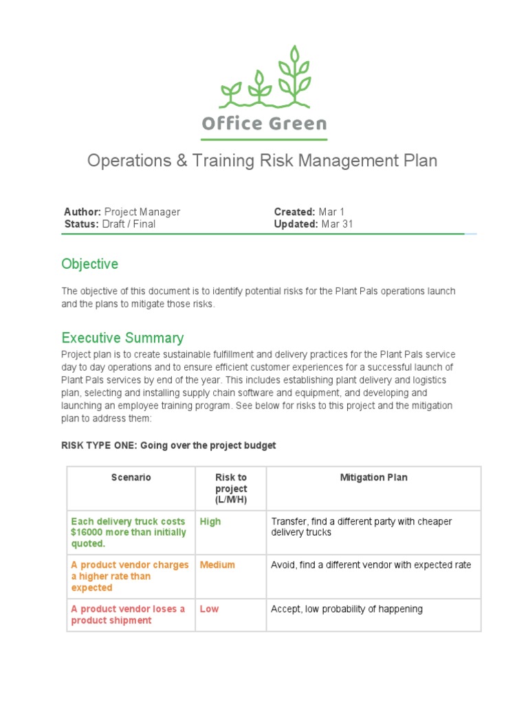 Plant Pals Risk Plan | PDF | Risk | Risk Management