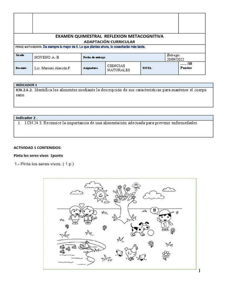 2do O CCNN.......... EXAMEN 1Q ADAPTACIÓN CURRICULAR | PDF