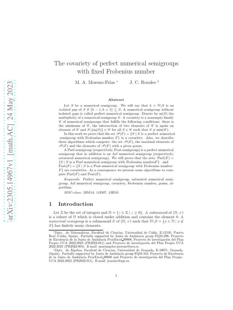 The Covariety Of Perfect Numerical Semigroups With Fixed Frobenius Number Pdf Vertex Graph