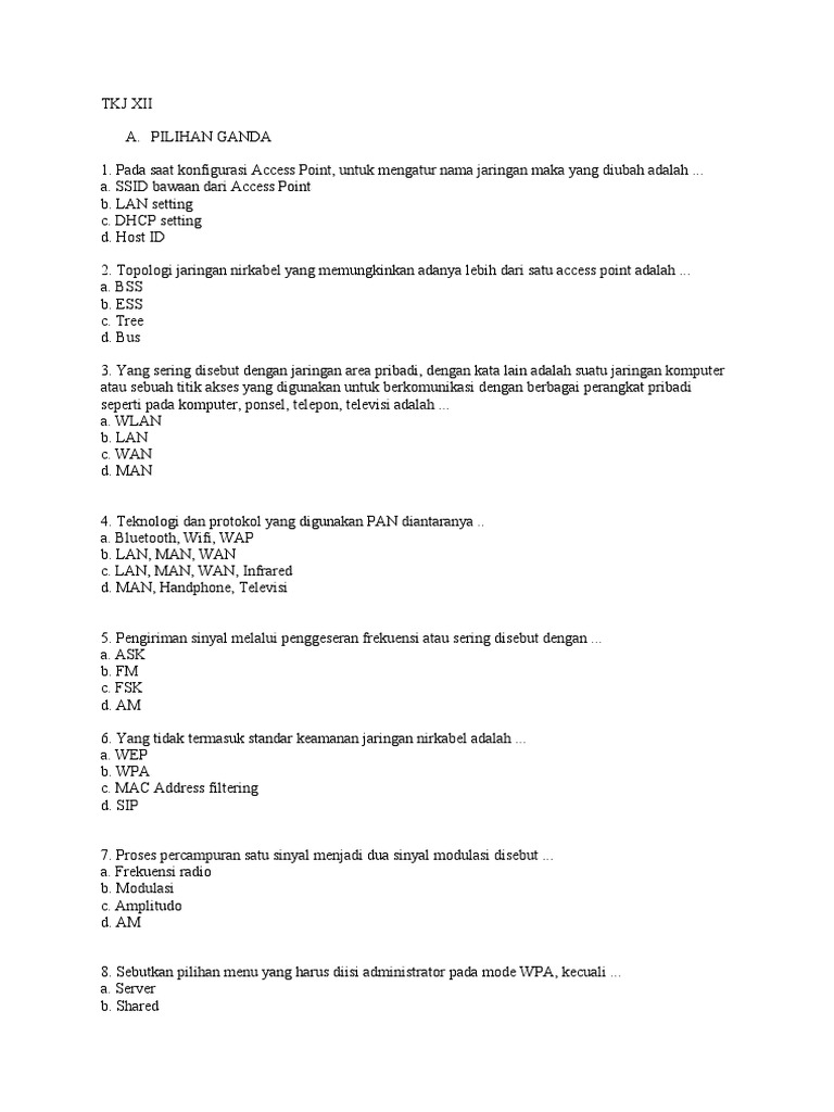 Soal Pilihan Ganda TKJ Xii | PDF