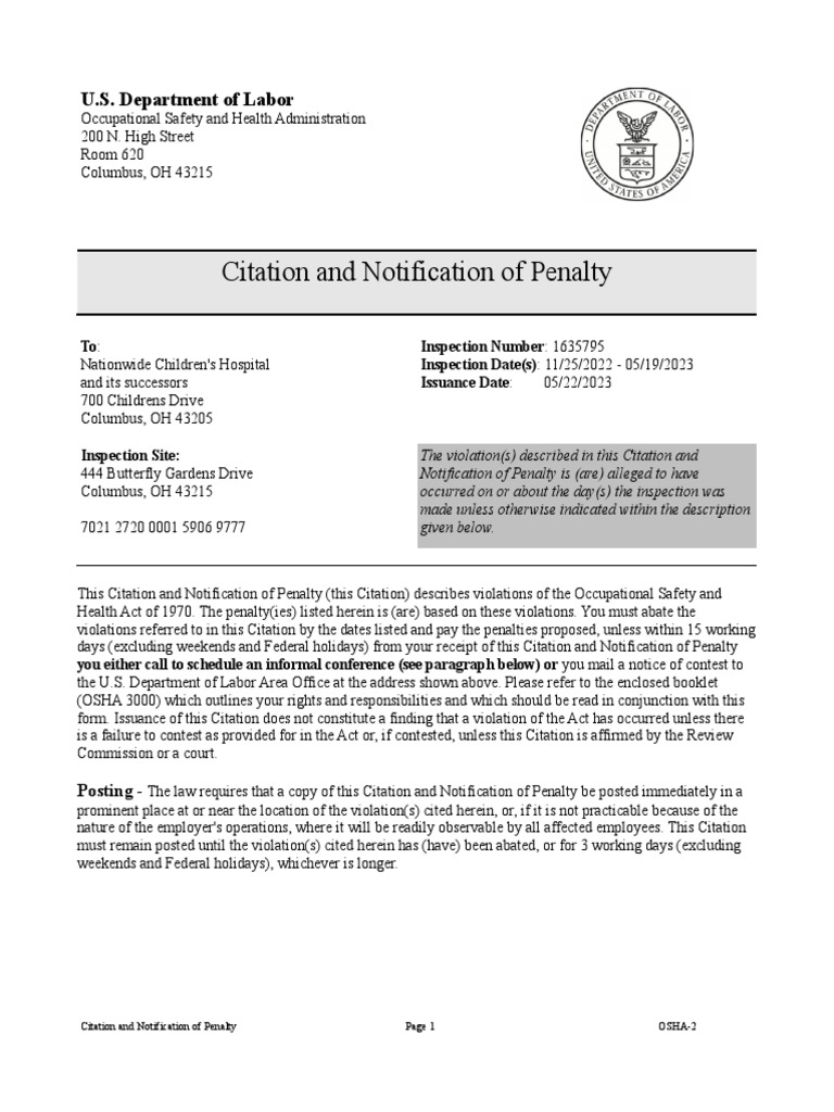 OSHA Citation and Penalty Notification | PDF | Occupational Safety And ...