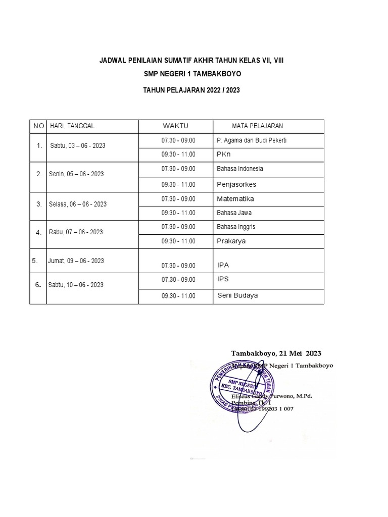 Jadwal PSAT TP 22 - 23 | PDF