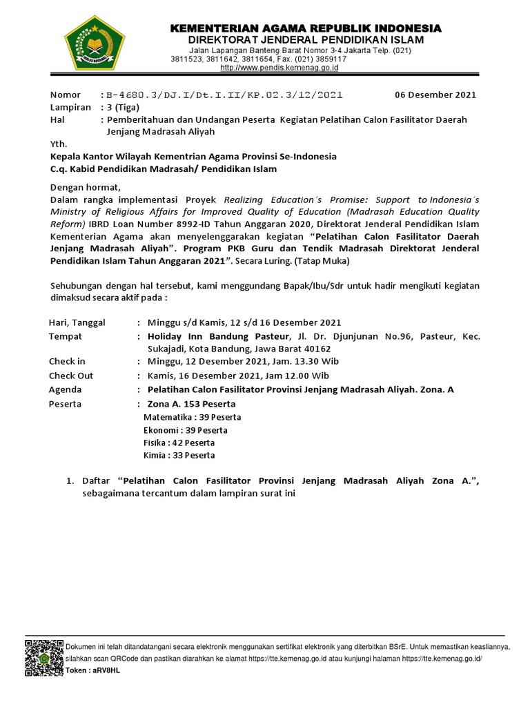 0.0.9 HOLIDAY INN - Draft Undangan Peserta FASDA MA Zona. A - Tte | PDF