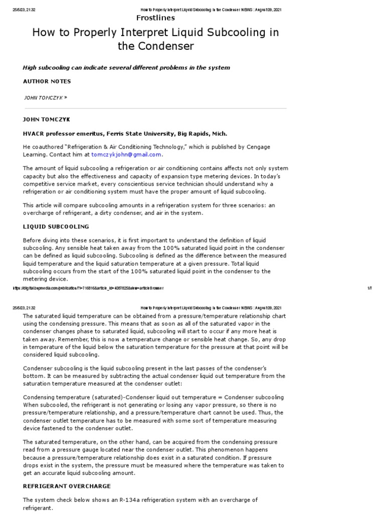 How To Properly Interpret Liquid Subcooling in The Condenser NEWS ...