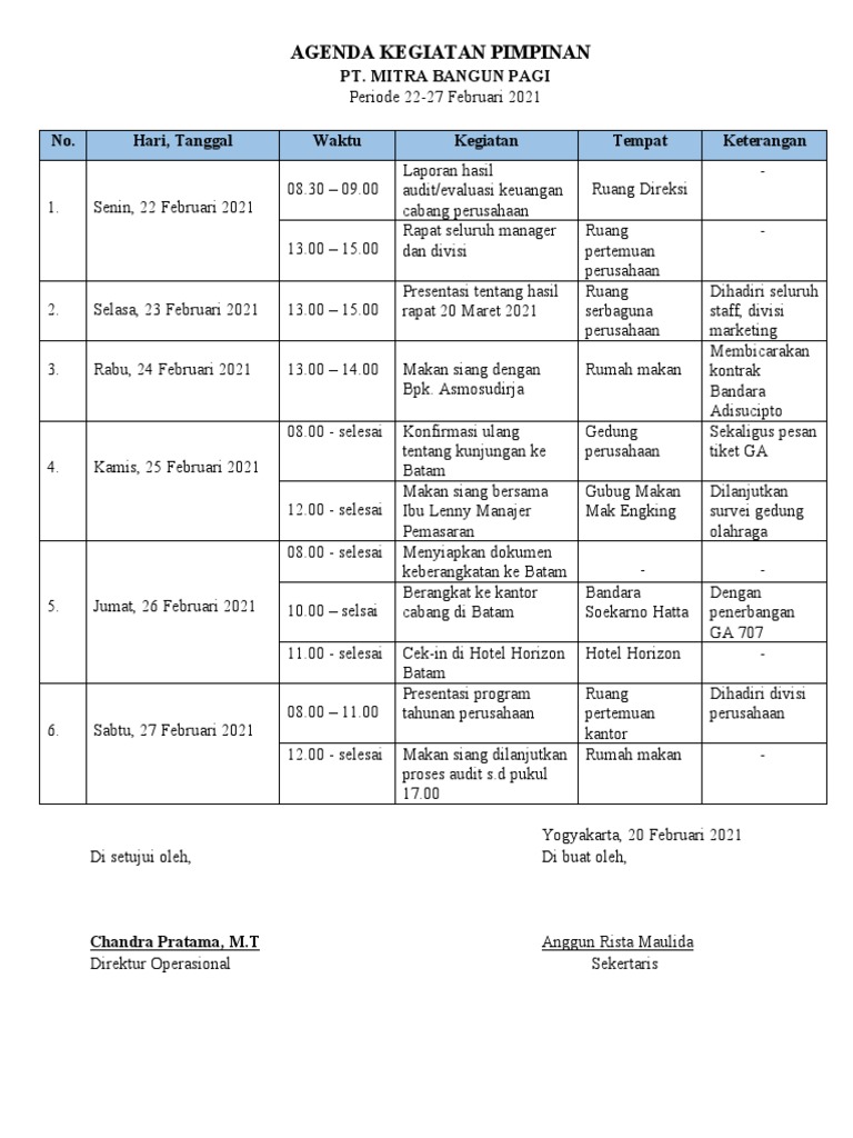 Agenda Kegiatan Pimpinan | PDF
