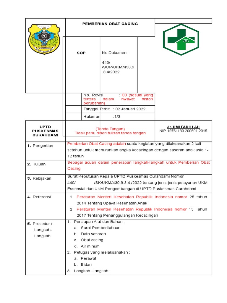 Sop Pemberian Obat Cacing | PDF