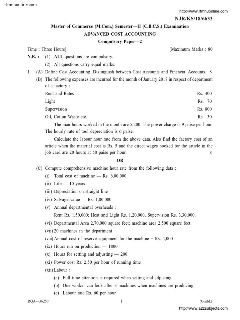 Mcom 2 Sem Advanced Cost Accounting Paper 2 Summer 2018 | PDF | Cost | Depreciation