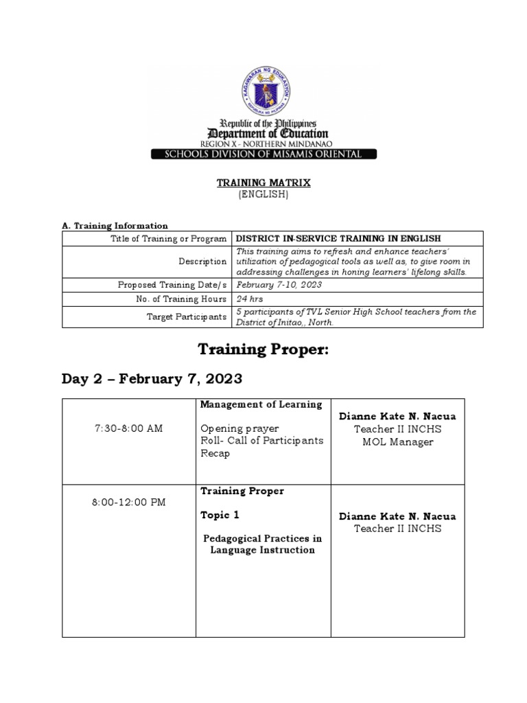 Training Matrix ENGLISH 2023 1 | PDF | Communication | Pedagogy