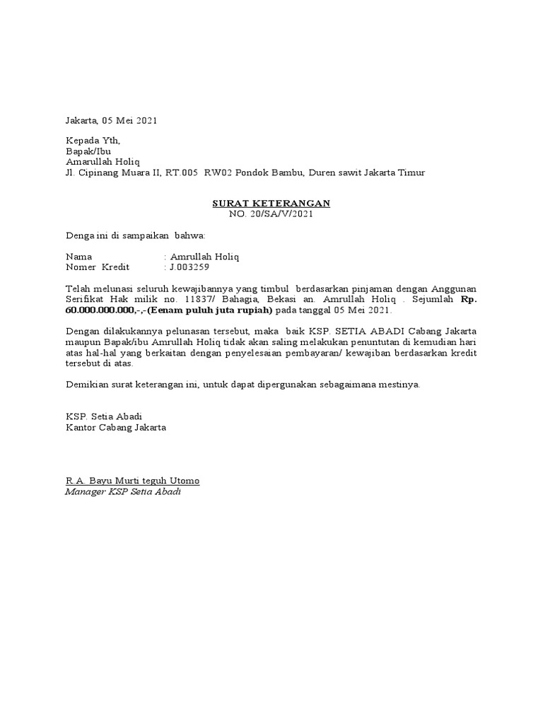 Surat Bukti Lunas | PDF