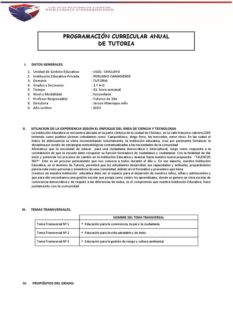 Programacion Anual Tutoria 2do | PDF | Evaluación | Aprendizaje