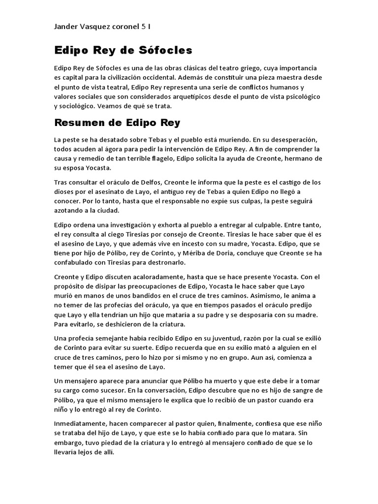 Edipo Rey de Sófocles | PDF | Edipo | Sófocles