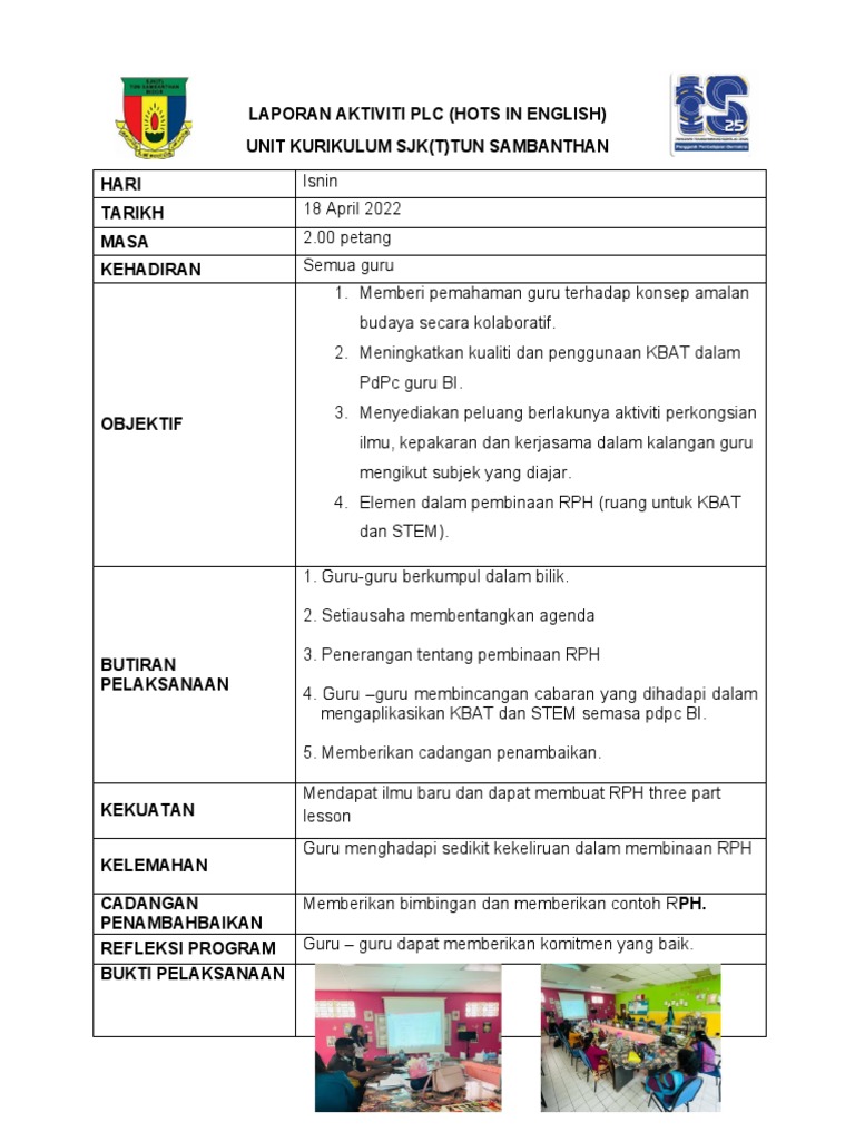 Laporan Aktiviti PLC (Lesson Plan, Kbat) | PDF