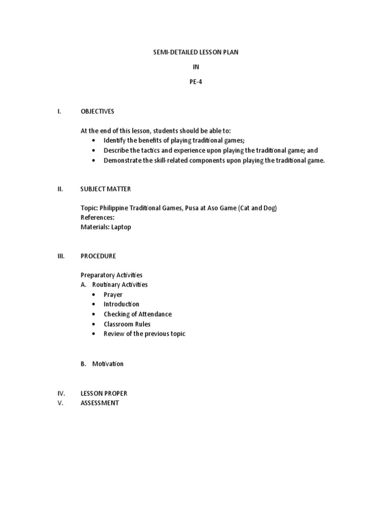 PE4 Lesson Plan | PDF