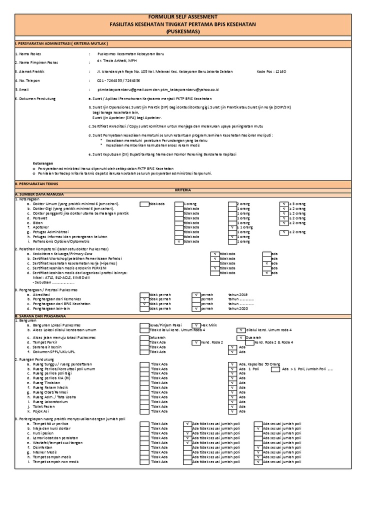 2022-FORM SELF ASSESMENT - CEKLIST Edit | PDF