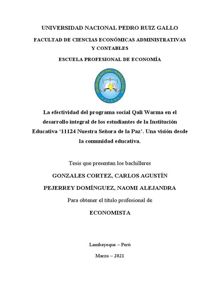 Gonzales Cortez Carlos Agustín y Pejerrey Domínguez Naomi Alejandra | PDF | Programa Mundial de ...