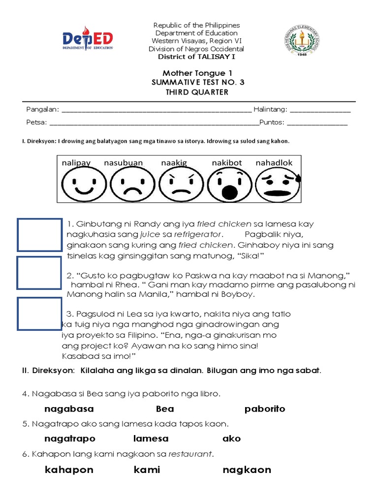 3rd Summative, Grade 1, MOTHER TONGUE BILINGUAL (HILIGAYNON) | PDF