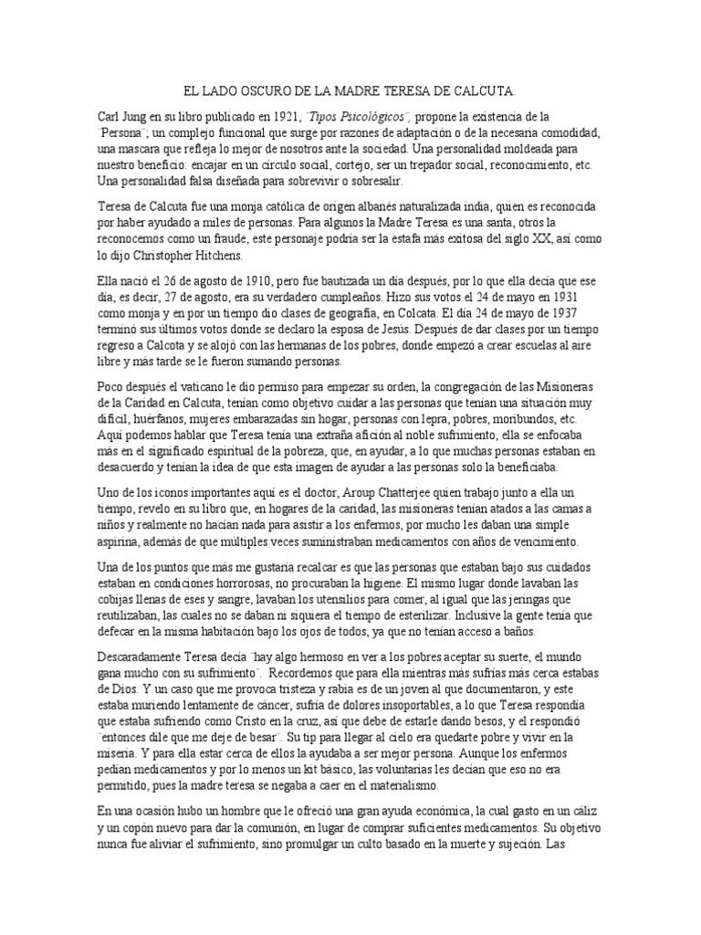 El Lado Oscuro de La Madre Teresa de Calcuta | PDF | Madre Teresa