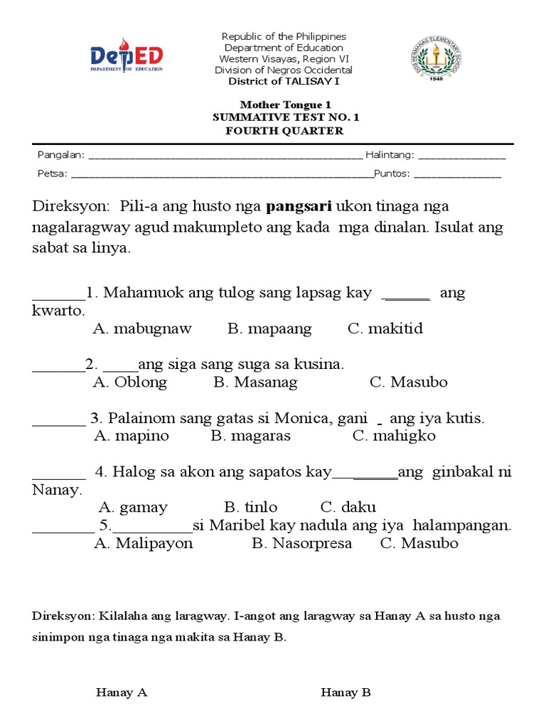Mtb1-Grade 1-4TH Quarter Summative Test 1 | PDF