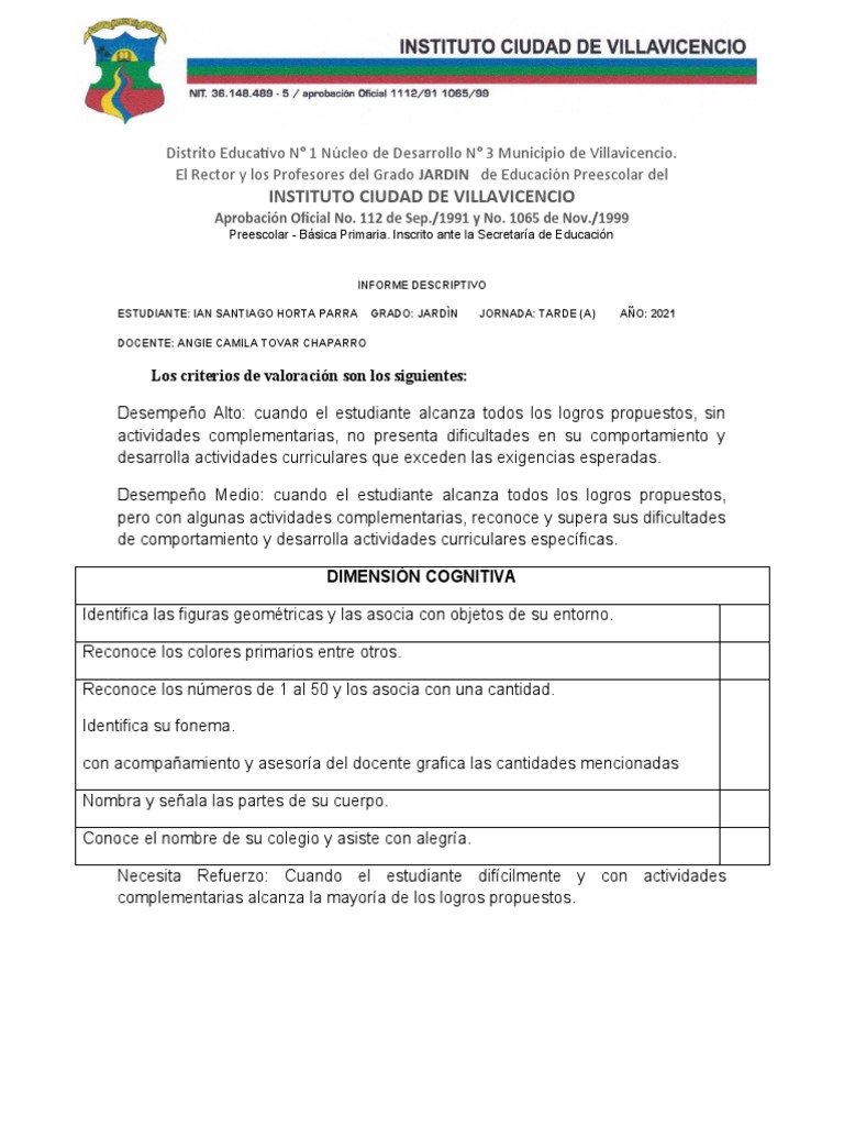 Formato de Informe | PDF | Educación de la primera infancia | Ciencia ...