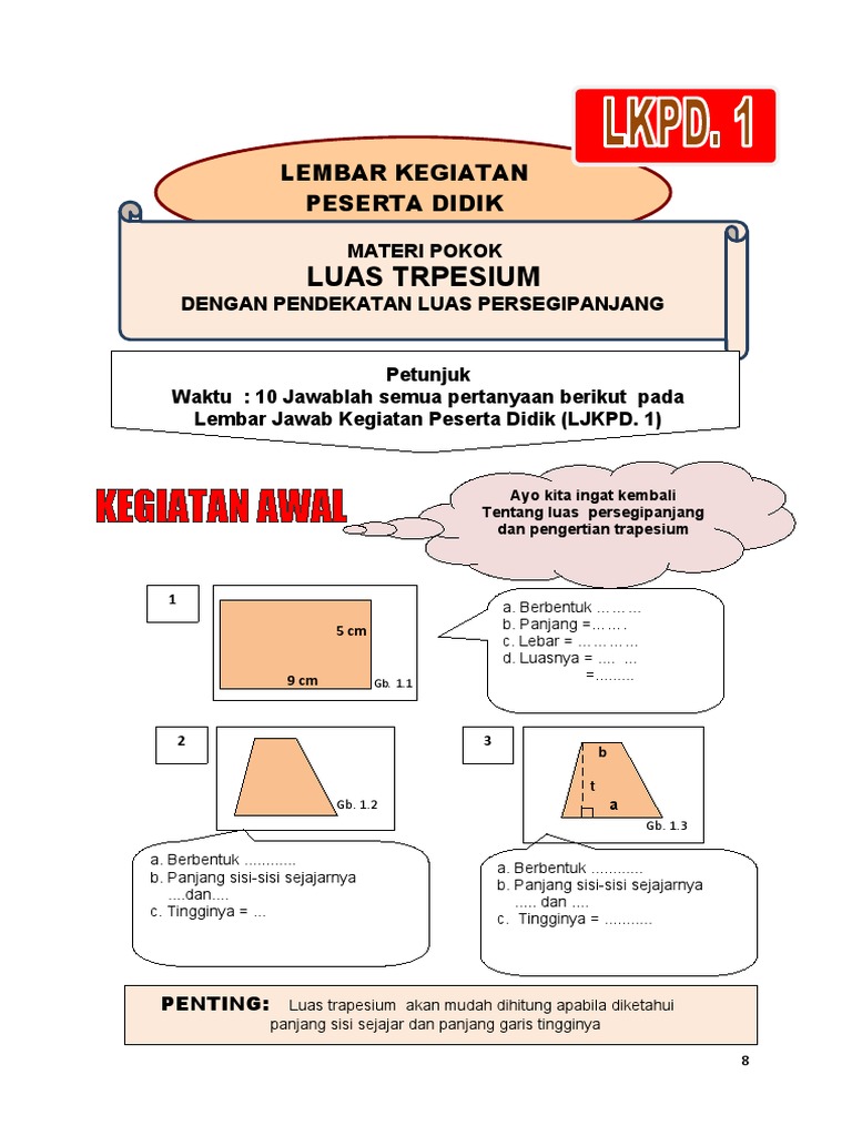 LKPD 1 Luas Trapesium Pendekatan 1 | PDF