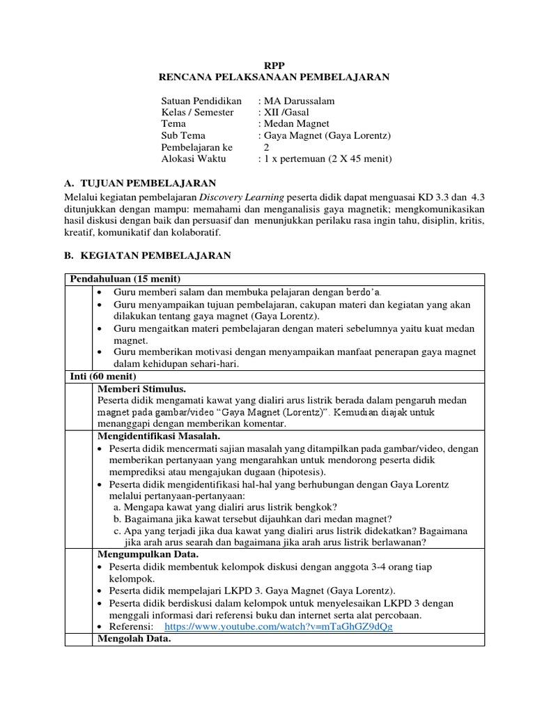 C-1 c1. Contoh RPP Fisika Xii 1 | PDF